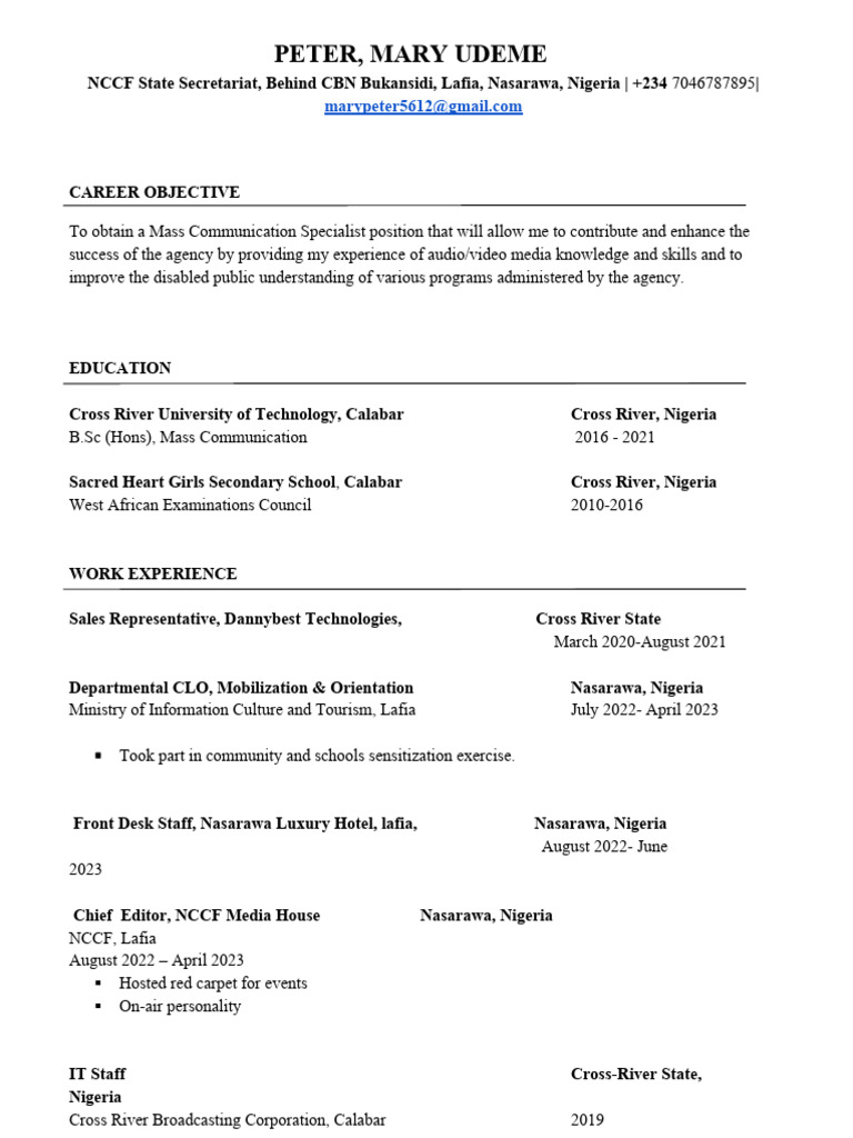 PETER, MARY Edited CV | PDF