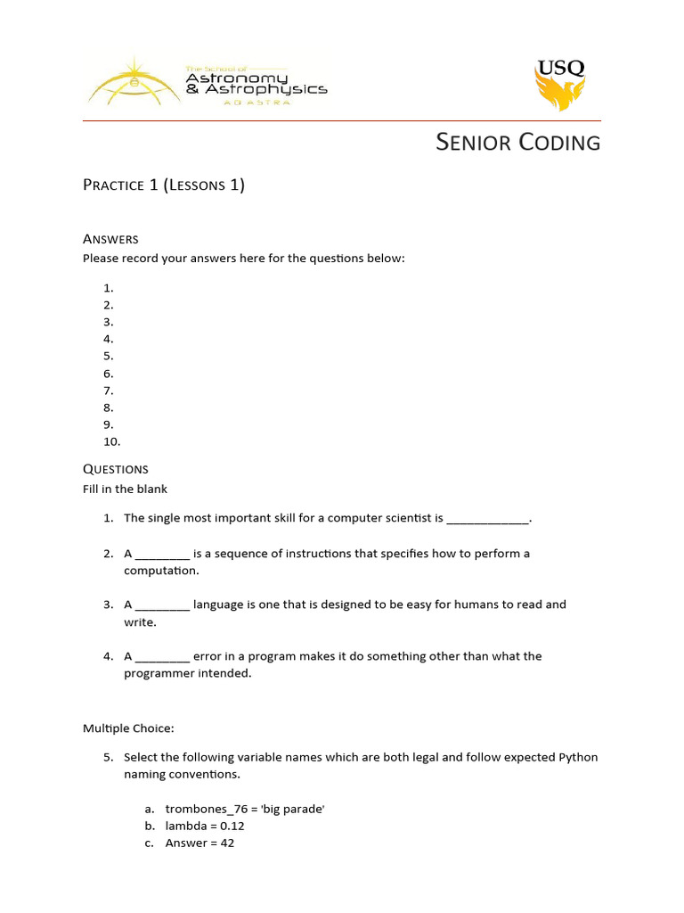 Practice - 1 (Lesson1) | PDF | Python (Programming Language) | Computer Programming