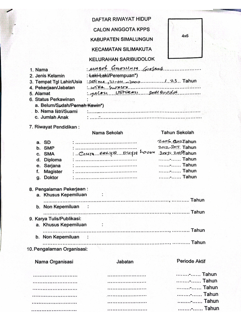 Daftar Riwayat Hidup Calon Anggota KPPS | PDF
