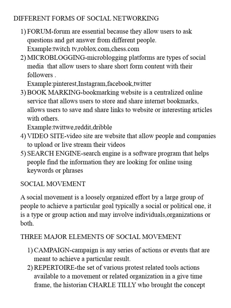 Types of Social Networking & Movements | PDF | Websites | Social Movements