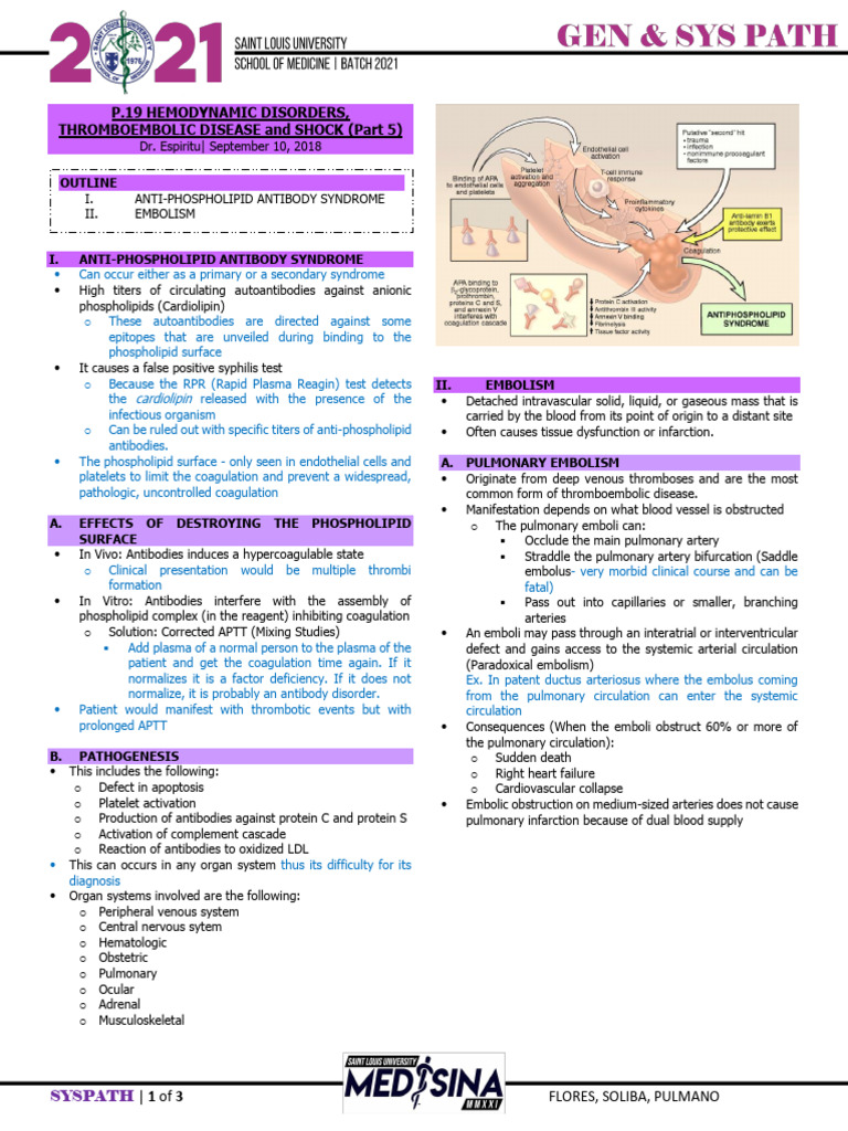 Anti-Phospholipid Syndrome & Embolism | PDF
