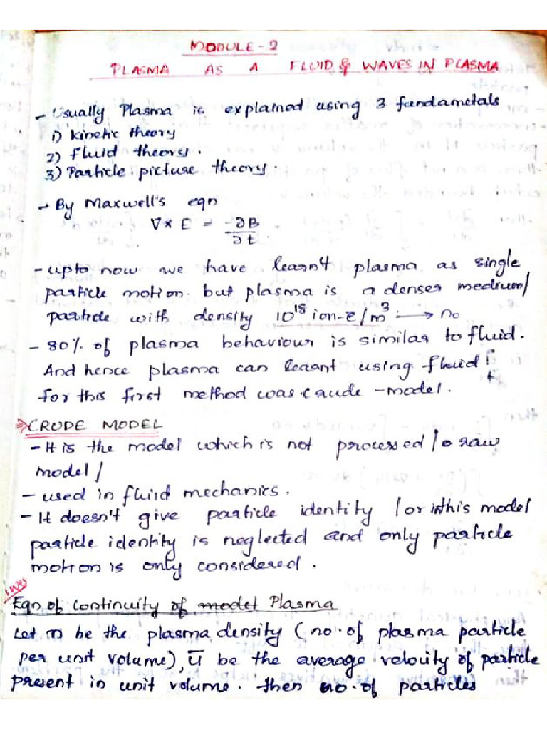 Plasma As Fluid and Waves in Plasma Notes | PDF