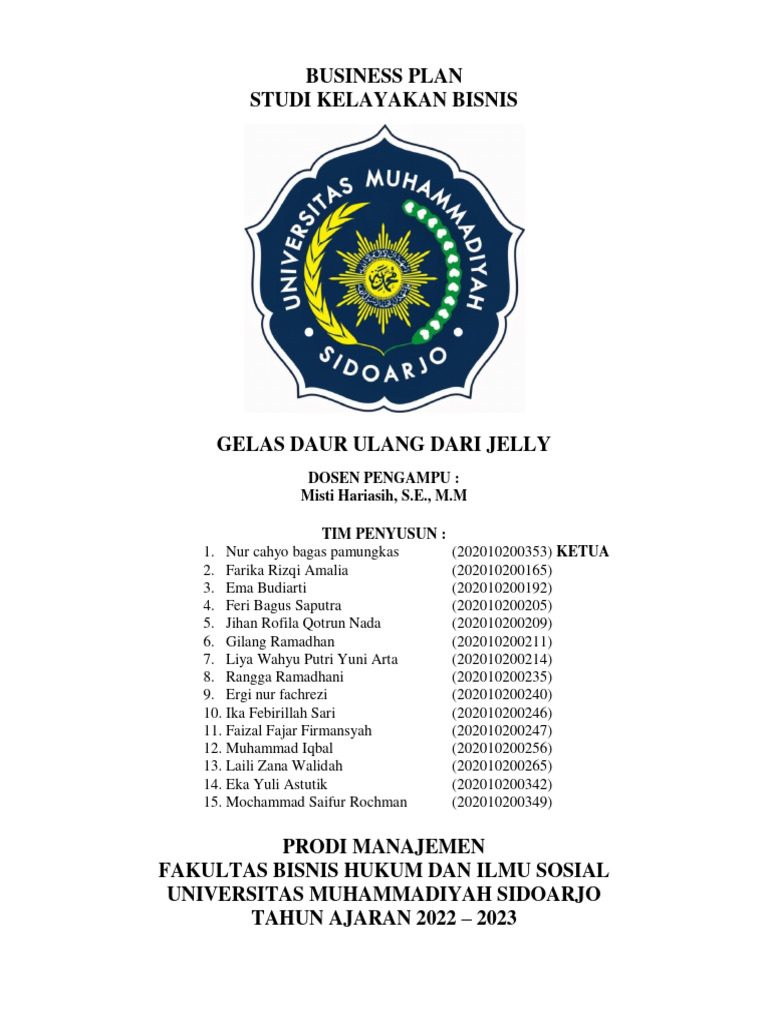 Kelompok 2 - Business Plan Studi Kelayakan Bisnis - Produk Gelas Daur Ulang Dari Jelly | PDF