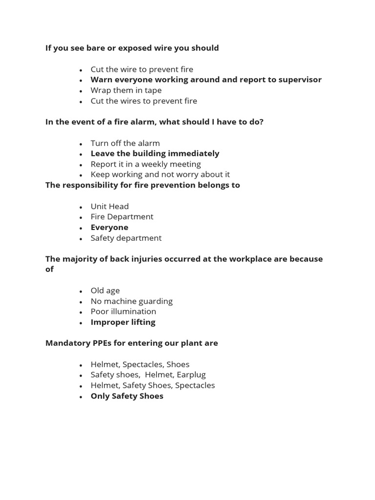 Safety Quiz | PDF