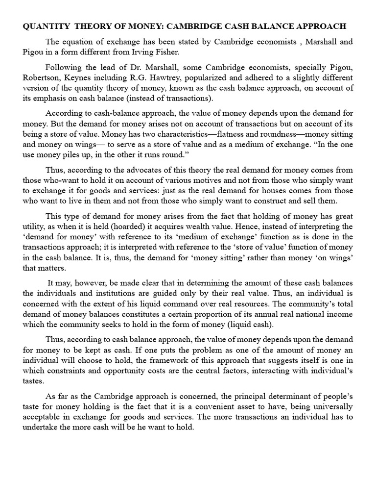 Quantity Theory of Money | PDF | Demand For Money | Quantity Theory Of ...