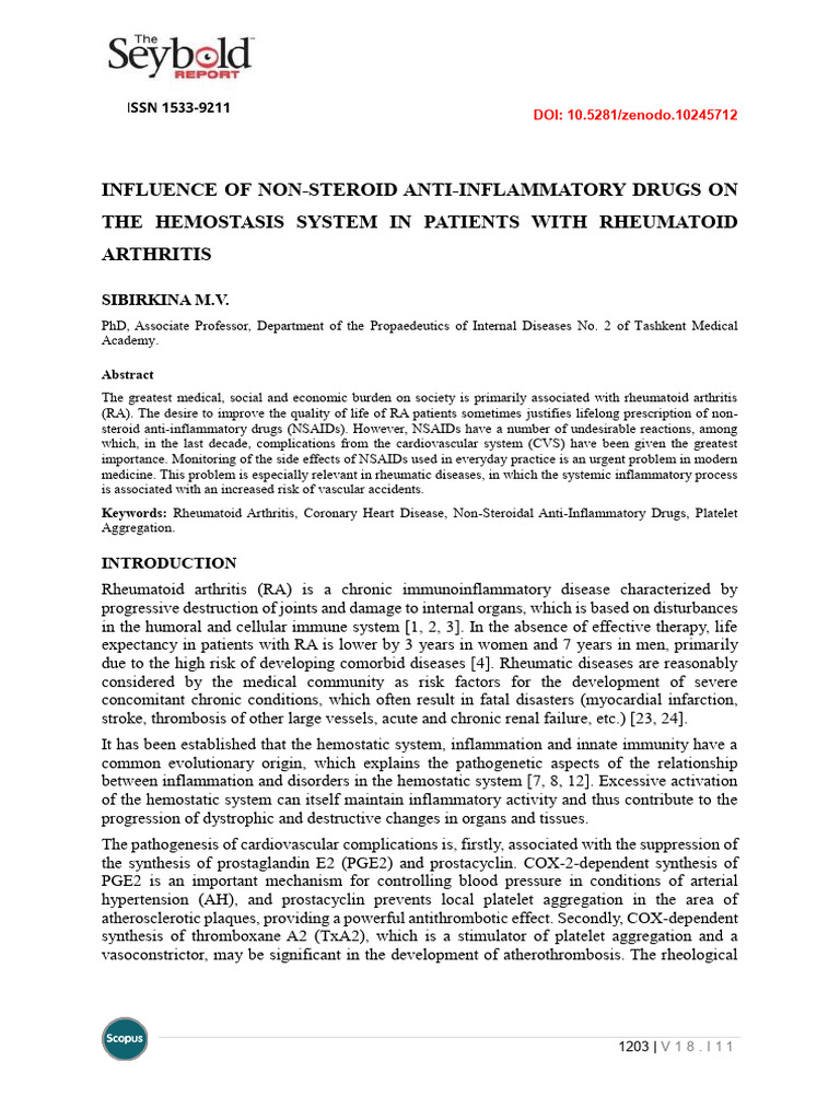 INFLUENCE OF NON-STEROID ANTI-INFLAMMATORY DRUGS ON THE HEMOSTASIS ...