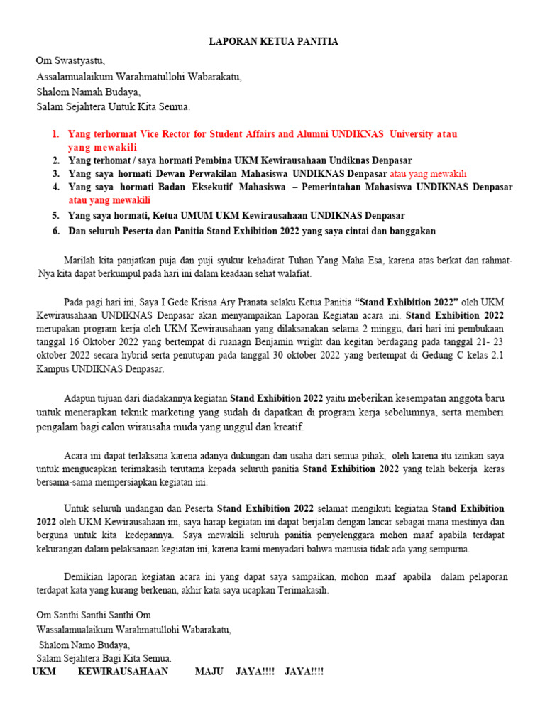 Laporan Ketua Panitia | PDF