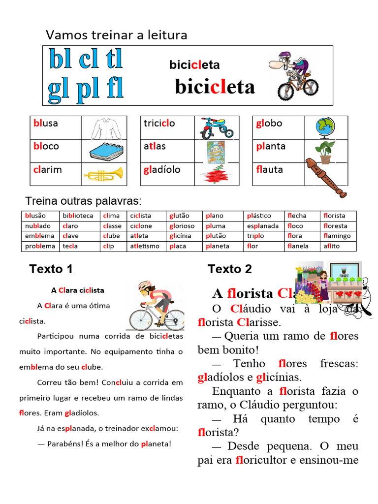 Vamos Treinar A Leitura PL, CL, GL, FL, Bl... | PDF