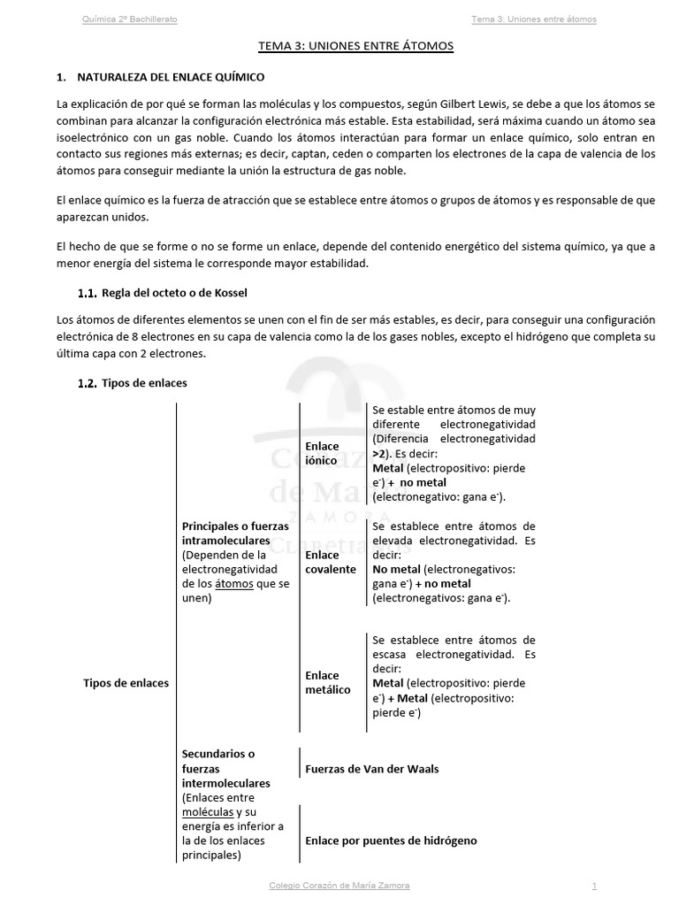 TEMA 3. Enlace Covalente | PDF | Ciencia y matemáticas