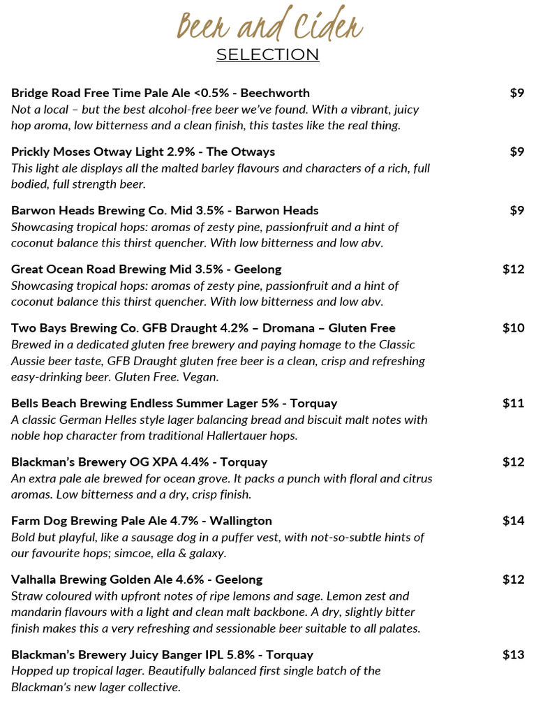 The Q Train Drinks Menu | PDF | Cider | Food And Drink