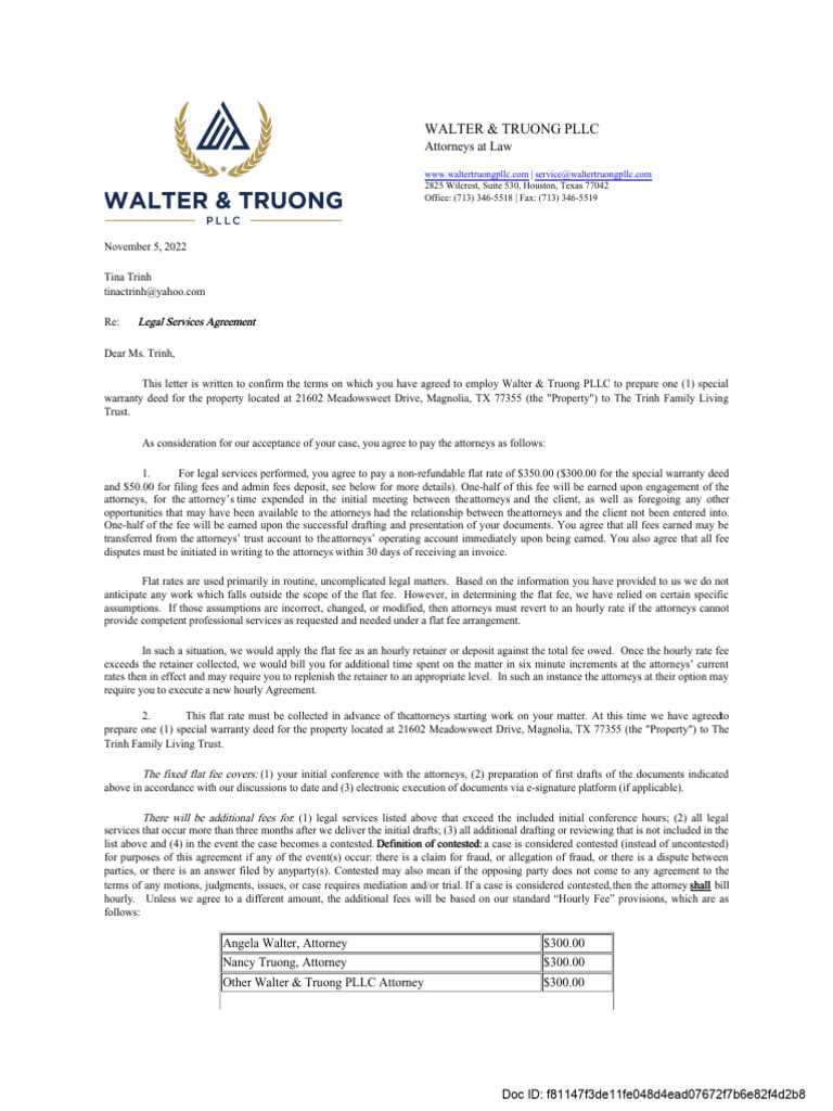Legal Services Flat Fee Agreement | PDF | Lawyer | Discovery (Law)