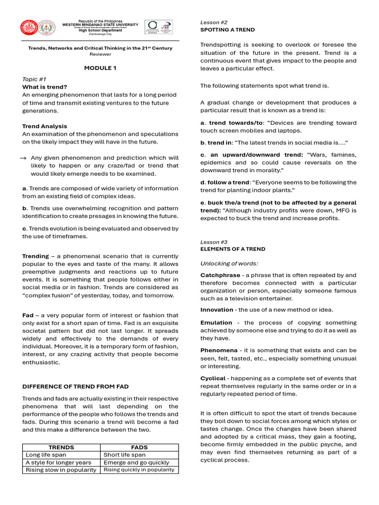 TRENDS Midterm Reviewer | PDF | Swot Analysis | Thought