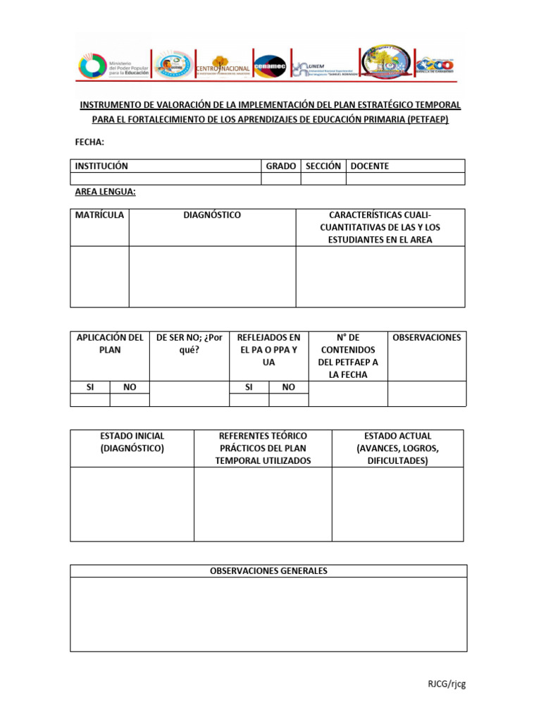 Instrumento de Valoracioón de Implementación Del Plan Estratégico Temporal para Los Aprendizajes ...
