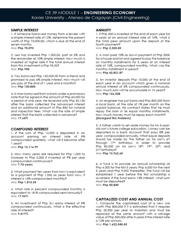 Engineering Economy With Answers | PDF | Depreciation | Interest