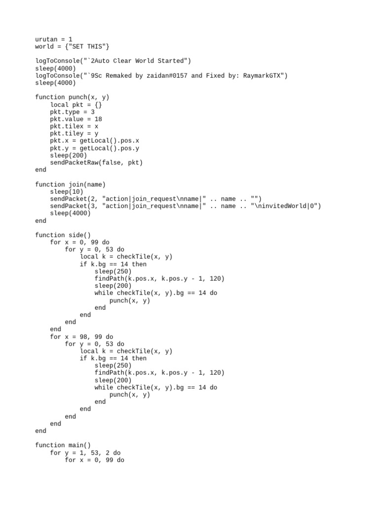Script Auto Clear World - Lua | PDF