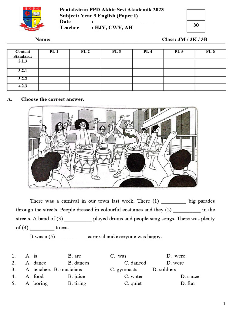 Year 3 English PBD Akhir Paper1 | PDF
