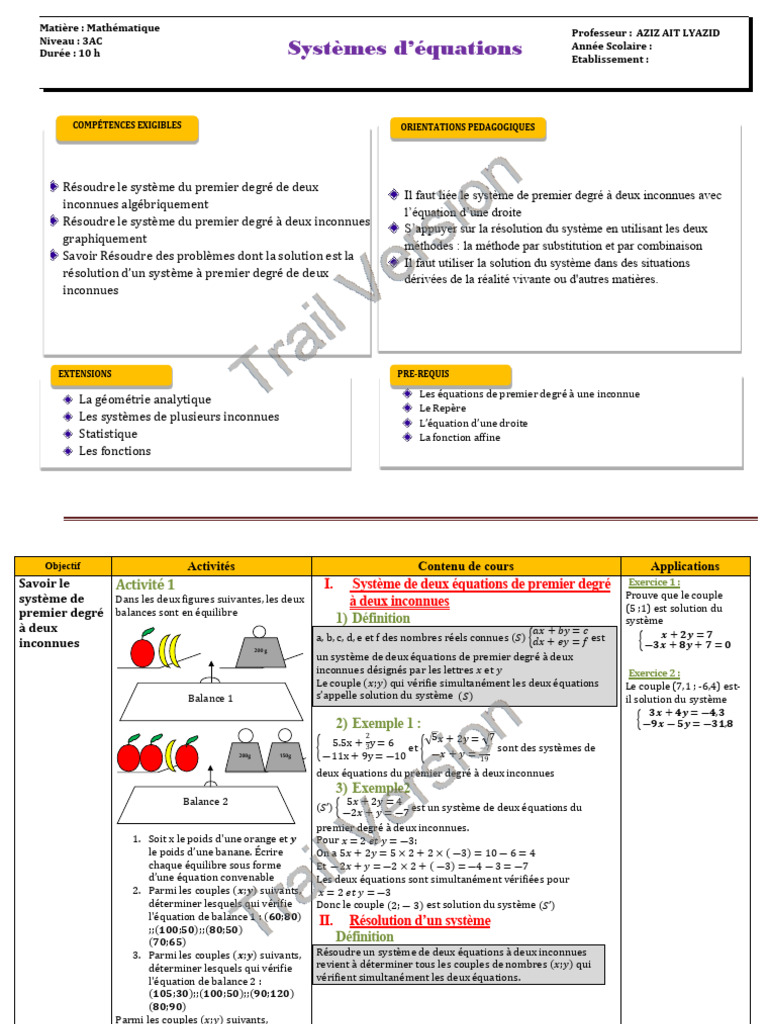 Systèmes d'équations à deux inconnues | PDF | Équations | Mathématiques