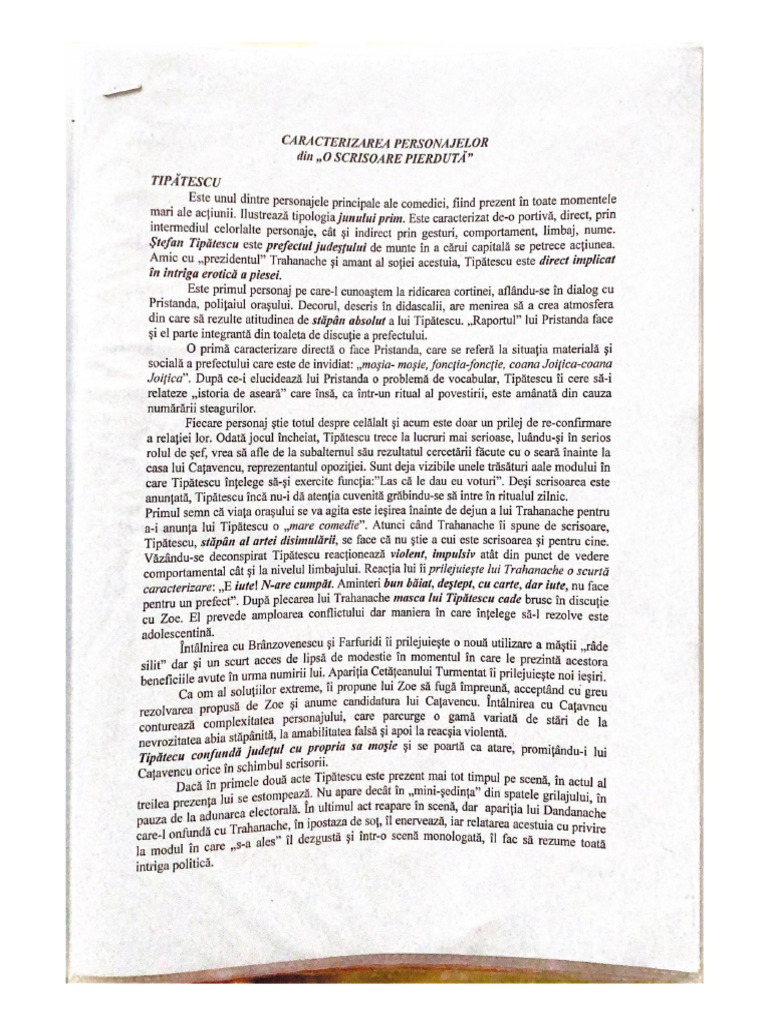 Caracterizarea Lui Tipatescu | PDF