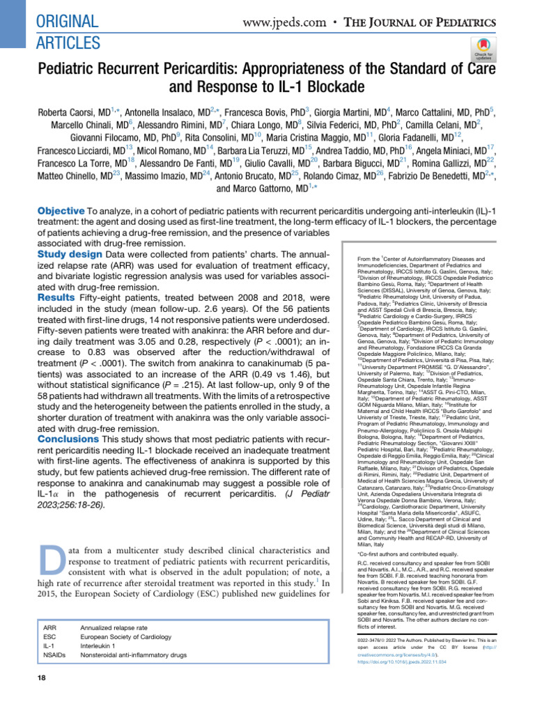Pediatric Recurrent Pericarditis IL-1 Study | PDF | Clinical Medicine ...