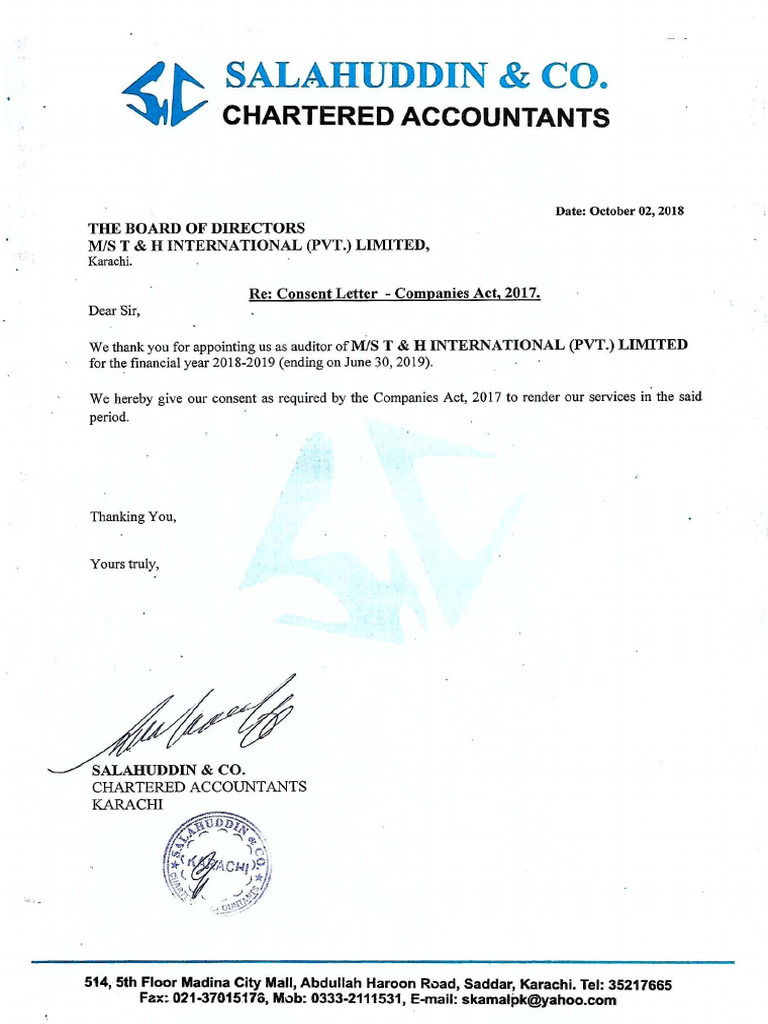 CONSENT LETTER 2019 | PDF