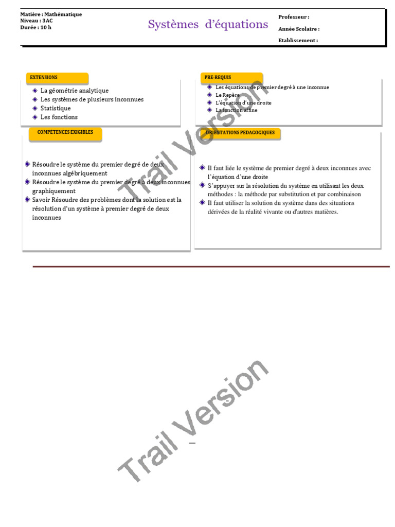Résolution de systèmes d'équations 3AC | PDF