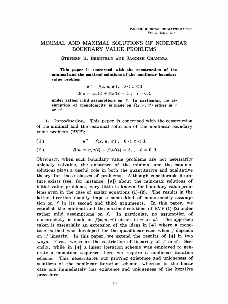 Minimal and Maximal Solutions of Nonlinear Boundary Value Problems | PDF