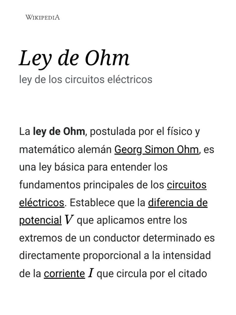 Ley de Ohm - Wikipedia, La Enciclopedia Libre | PDF | Corriente ...