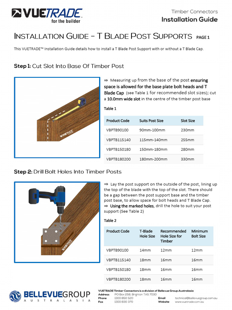 VUETRADE Installation Guide T Blade Post Supports - Vers2 | PDF | Screw | Manufactured Goods
