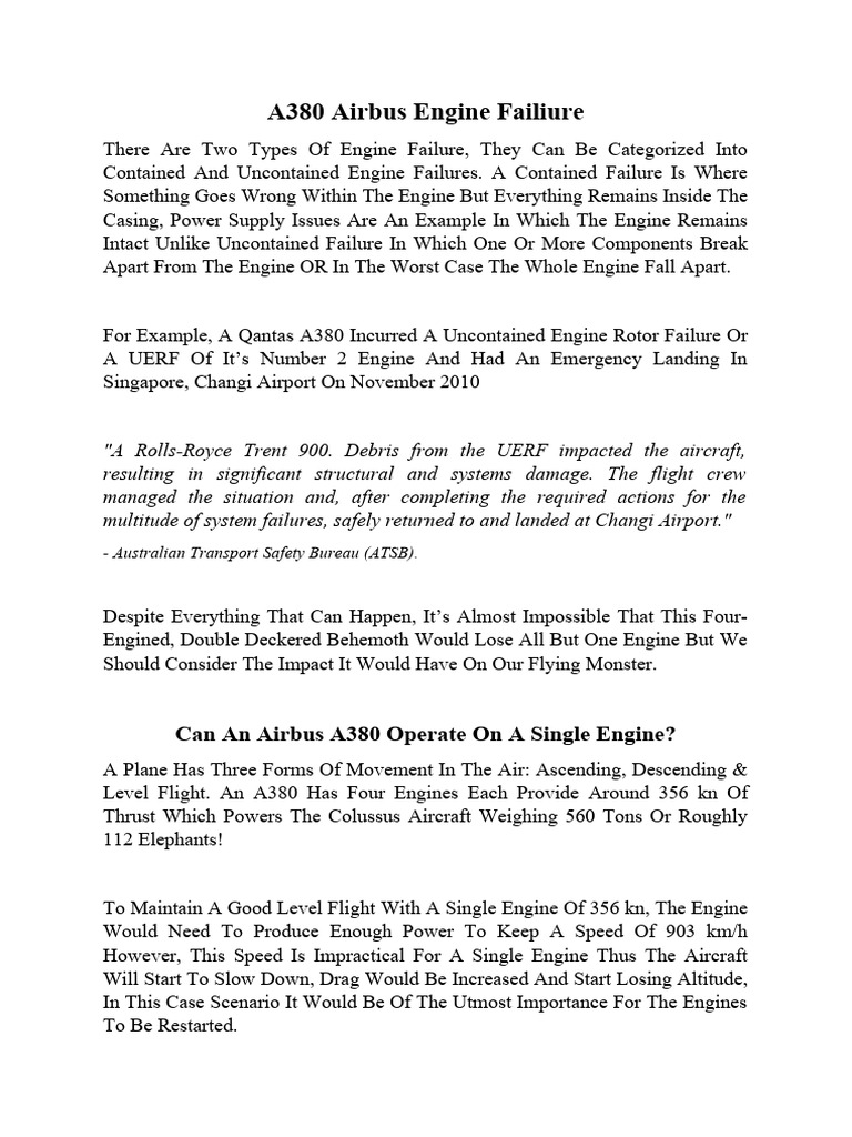 A380 Airbus Engine Failiure | PDF | Turbine Engine Failure | Aircraft