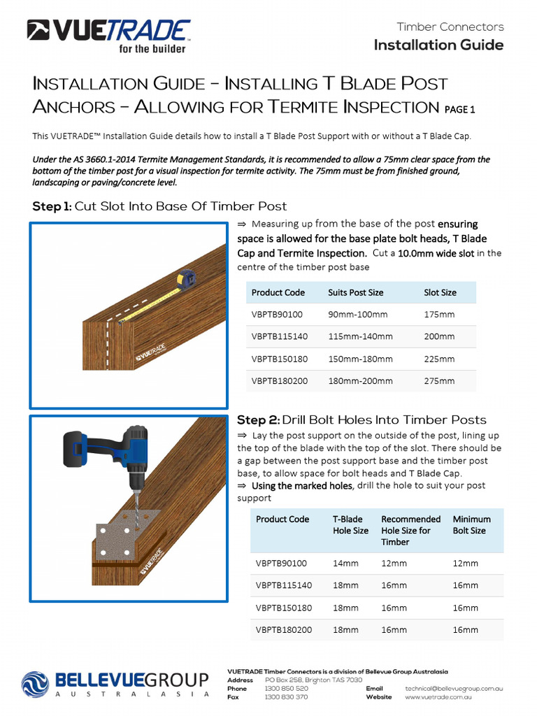 VUETRADE Installation Guide T Blade Post Supports Allowing For Termite Inspection - Vers2 | PDF ...