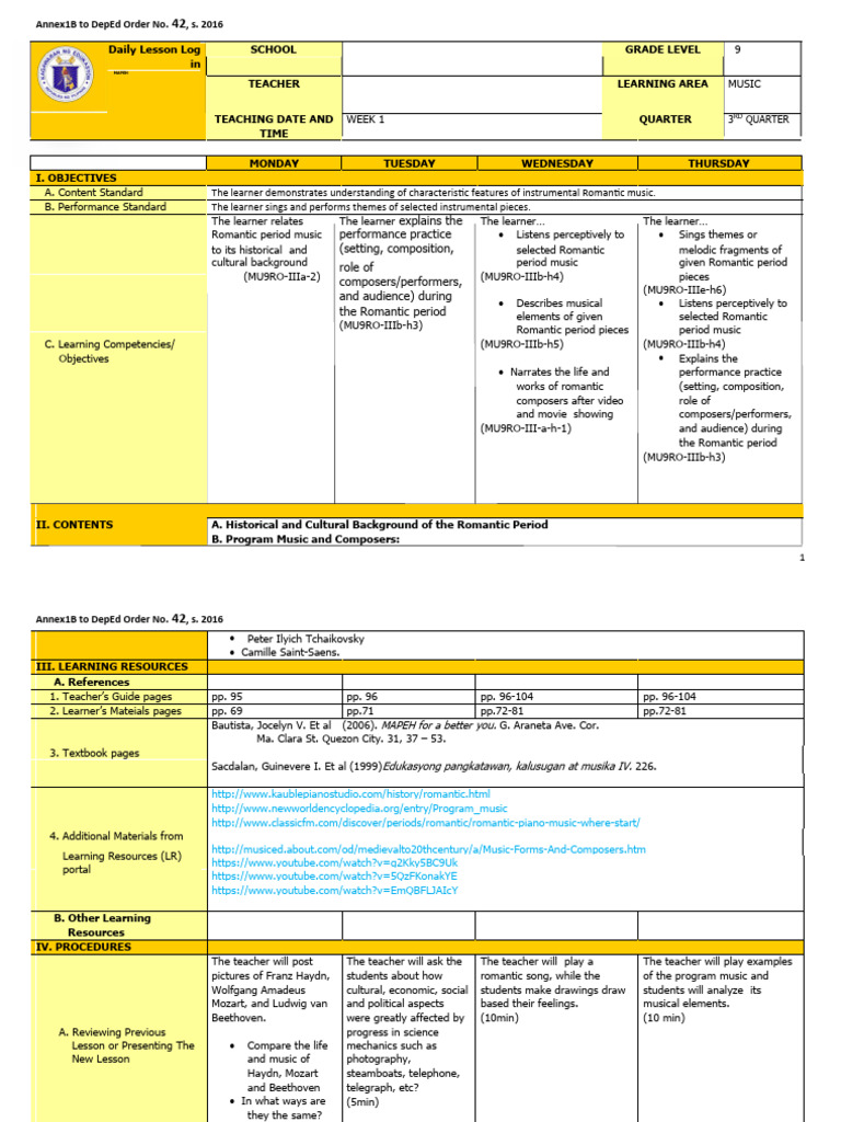 Mapeh 9 DLL 3RD Q | PDF