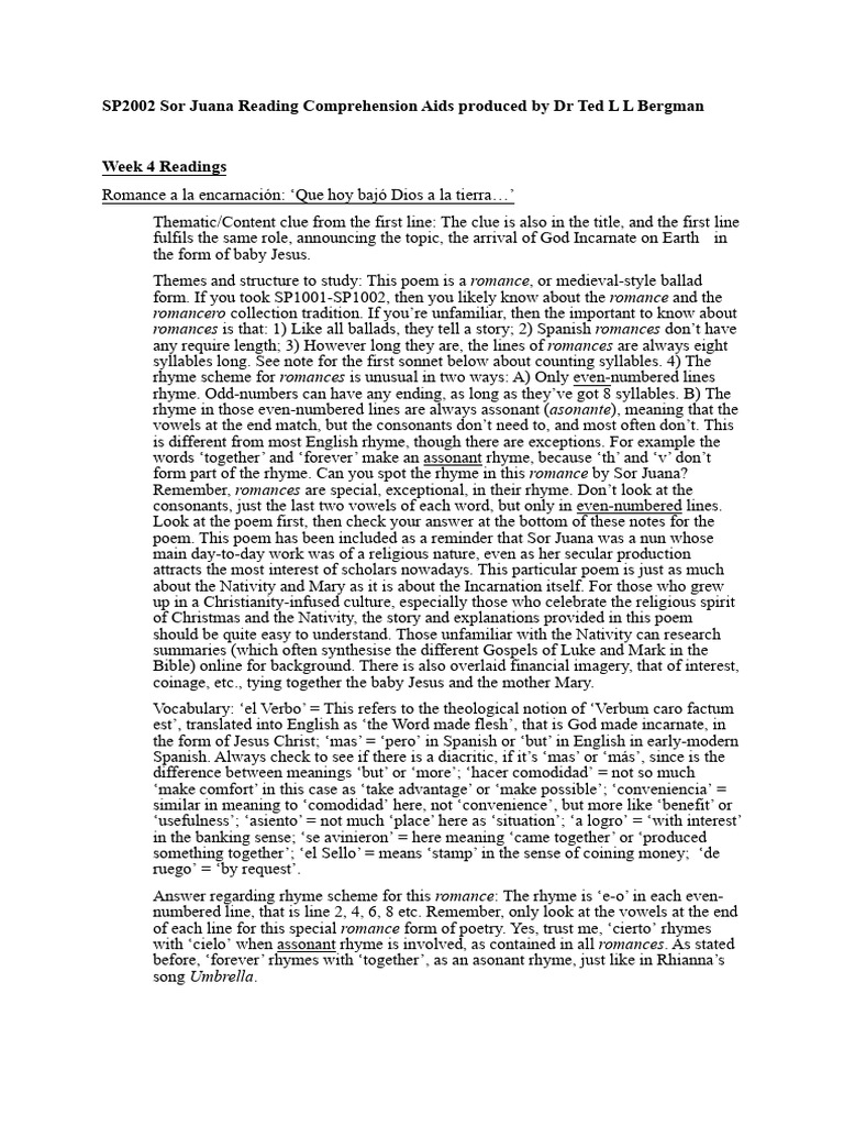 Sor Juana SP2002 Reading Comprehension Aids | PDF | Poetry | Syllable