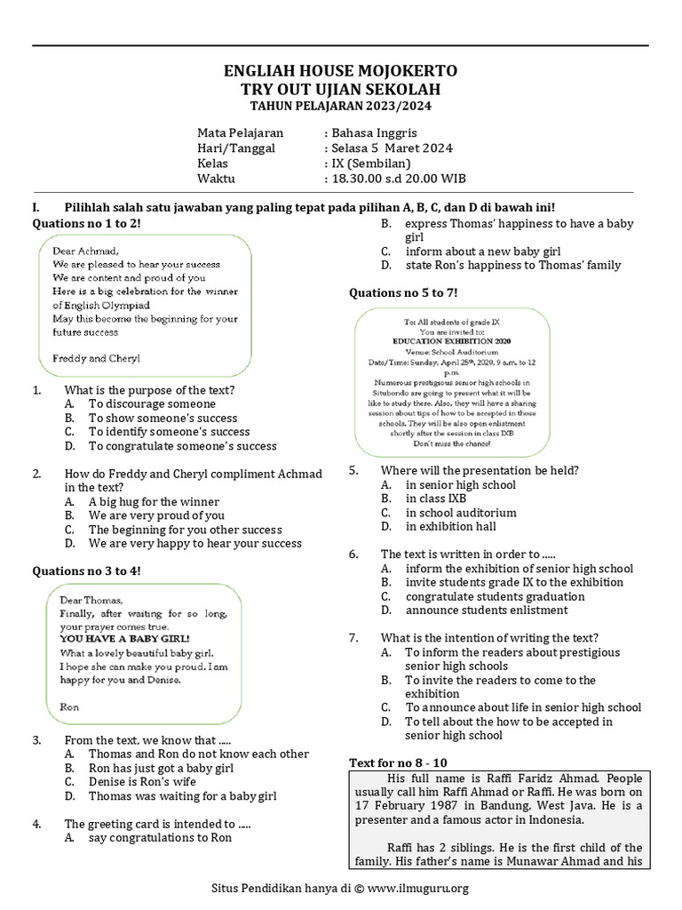 Try Out Us Grade 9 | PDF