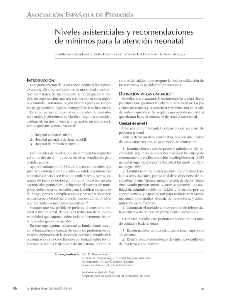 Niveles Asistenciales y Recomendaciones de Mínimos para La Atención ...