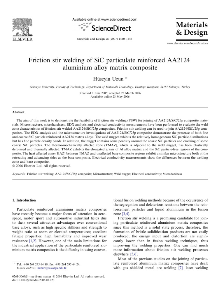 Friction Stir Welding of SiC Particulate | PDF
