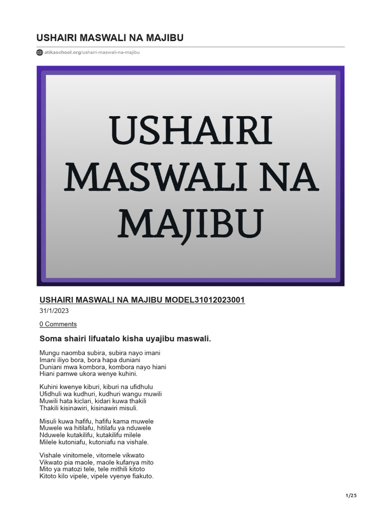 Ushairi Maswali Na Majibu | PDF