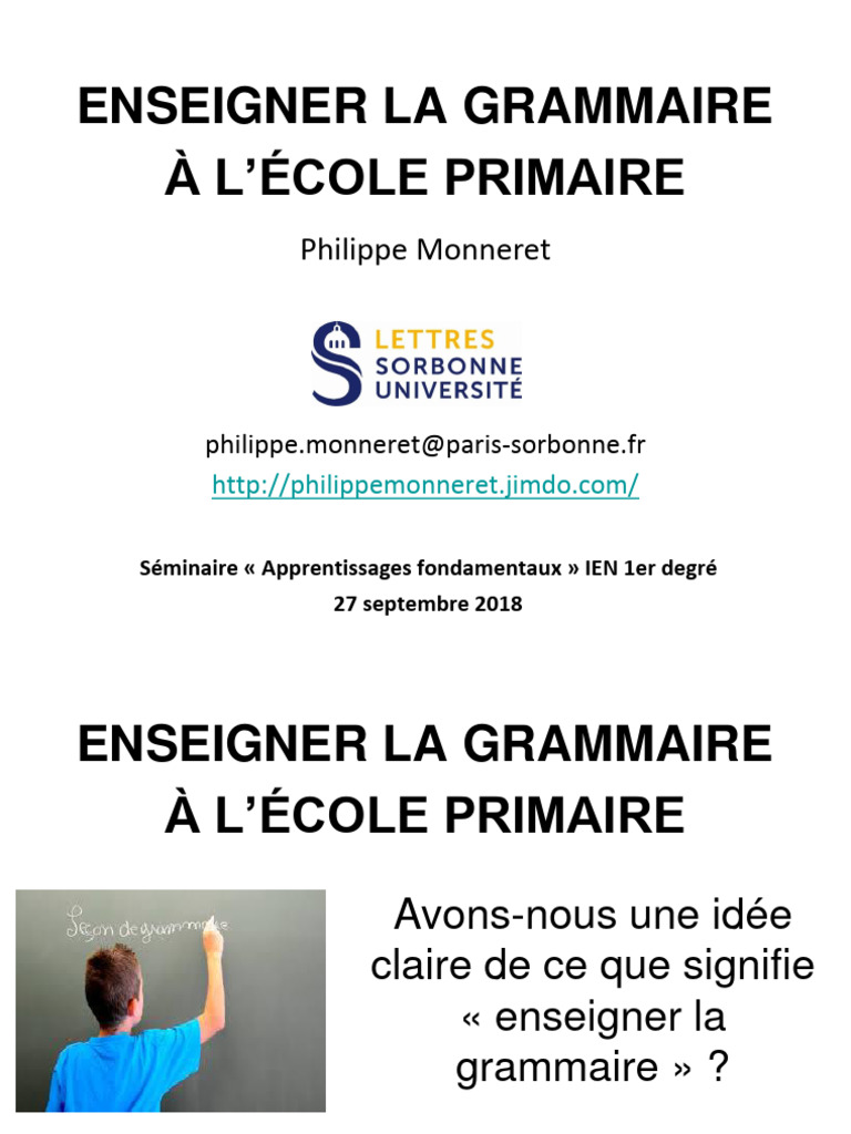 Enseigner La Grammaire PH - monnERET 2018 | PDF