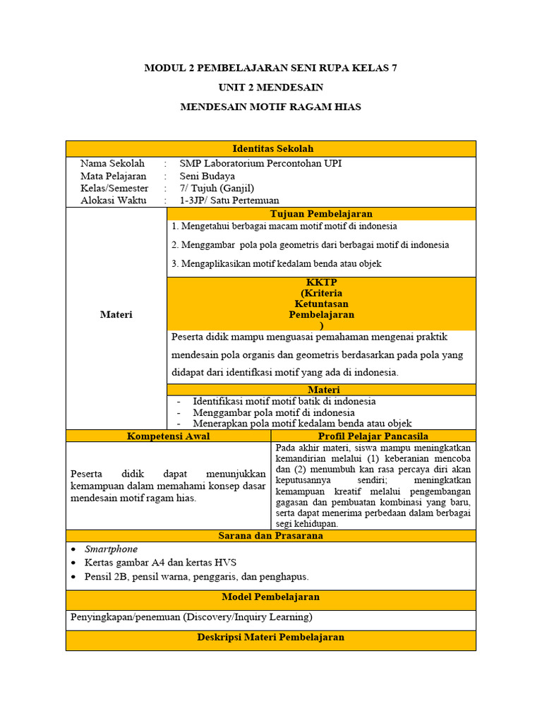 Modul Seni Rupa Kelas 7 Unit 2 Modul 2 | PDF