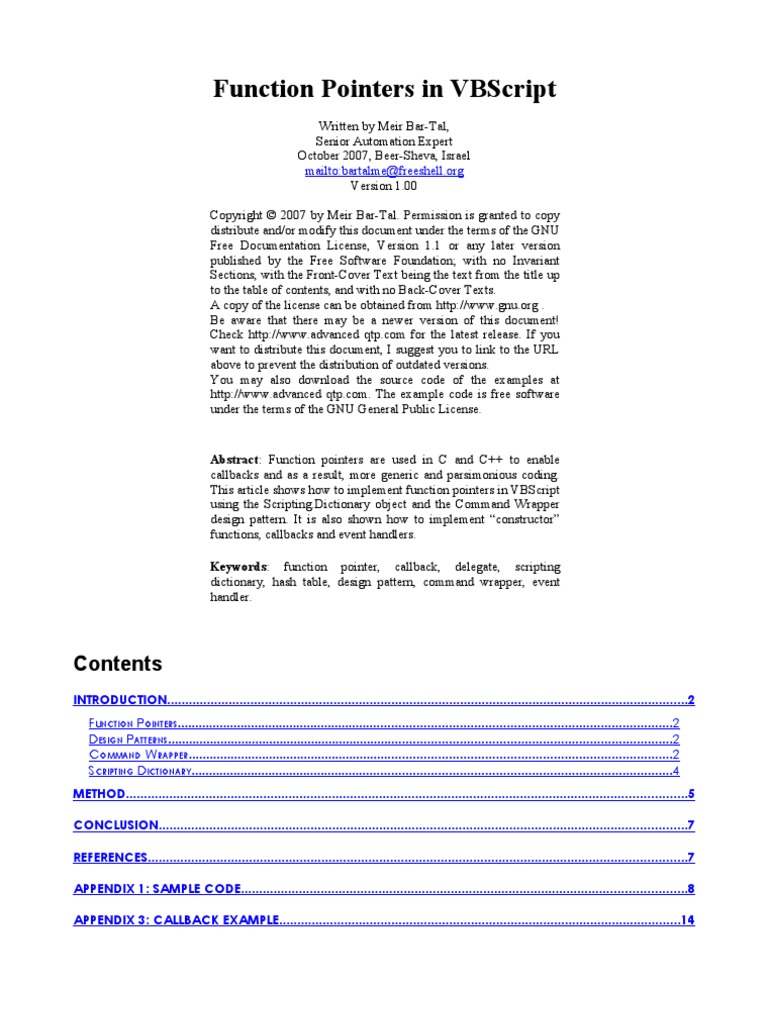 Function Pointers in VBScript | PDF | Class (Computer Programming) | Pointer (Computer Programming)