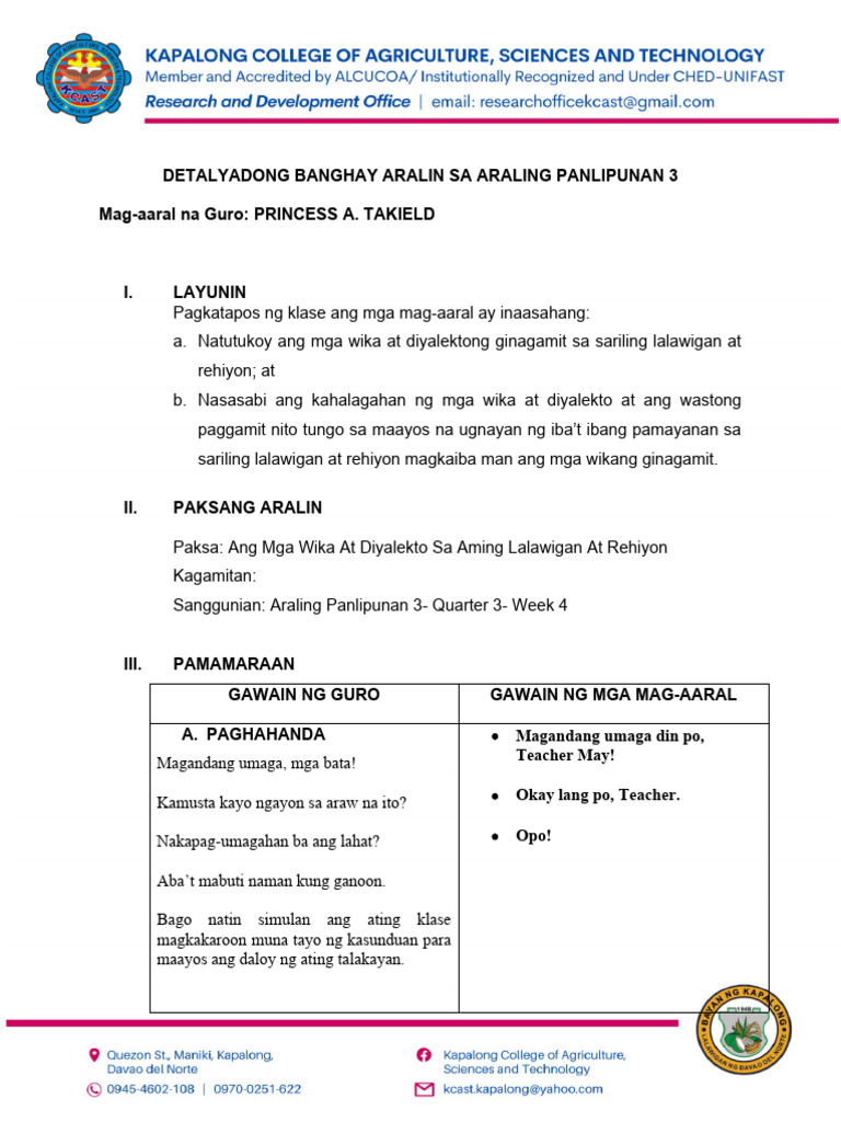 Solution Detalyadong Banghay Aralin Araling Panlipunan 5 Studypool ...