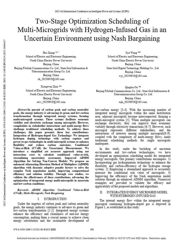 Two-Stage Optimization Scheduling of Multi-Microgrids With Hydrogen ... Two-Stage Optimization Scheduling of Multi-Microgrids With Hydrogen ...