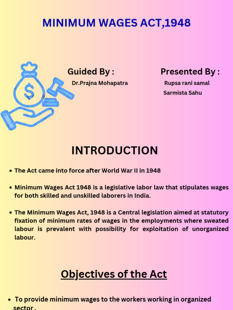 Minimum Wages ACT ,1948 | PDF