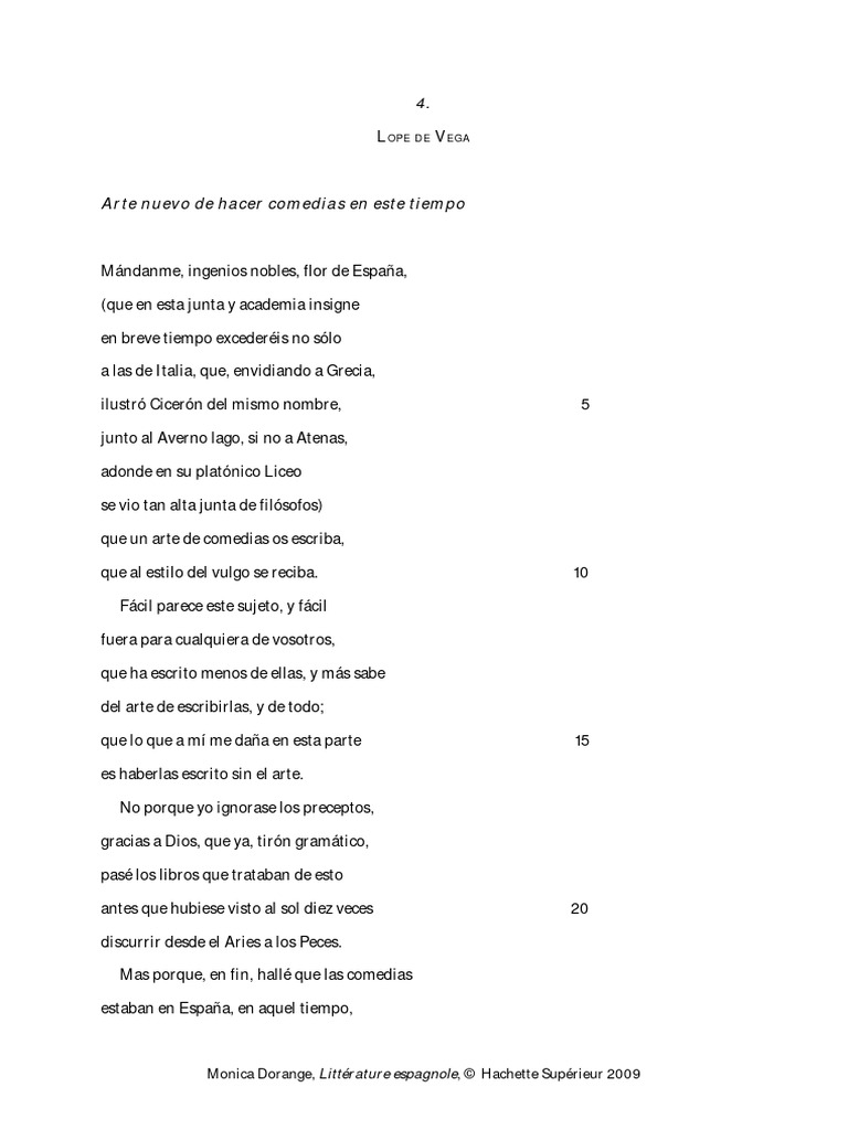 Lope de Vega: Arte de Comedias | PDF | Clásicos