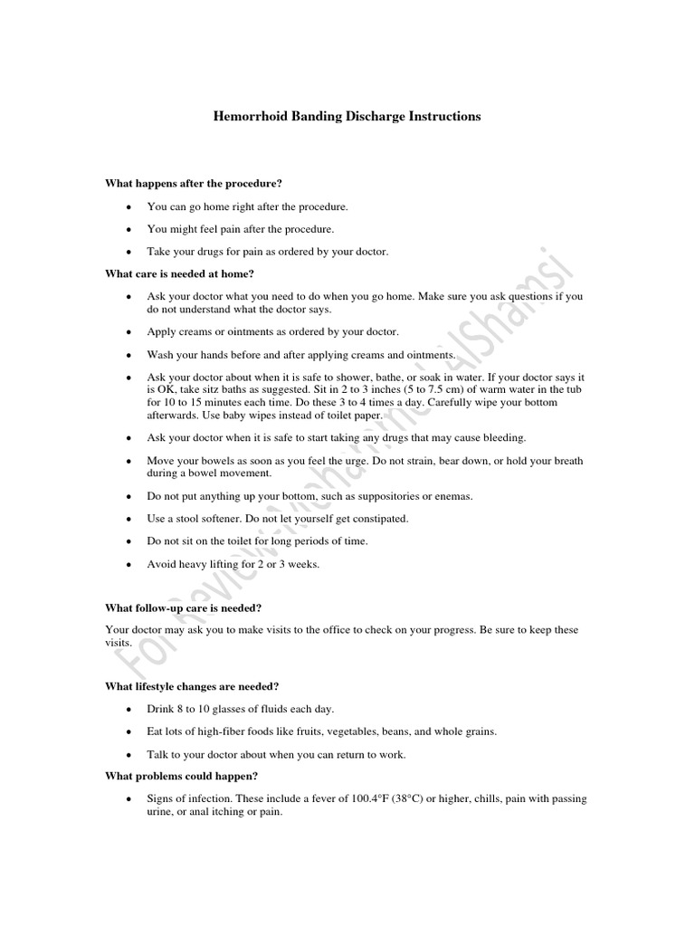 Hemorrhoid Banding Post-Procedure Instructions | PDF | Self-Improvement ...