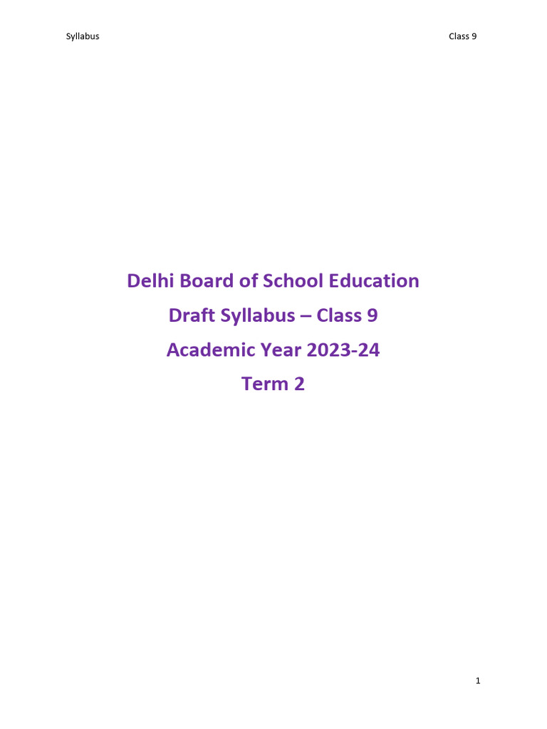 Term 2 - Syllabus For Class 9-1 | PDF