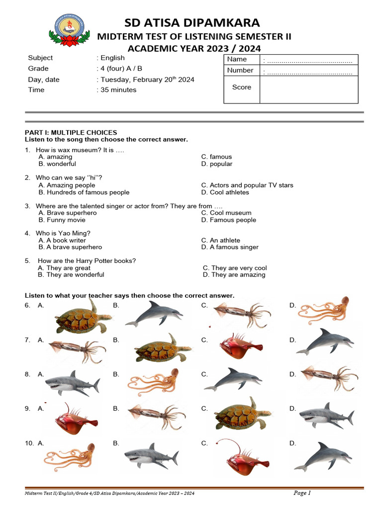 Mid Listening Test Grade 4 | PDF