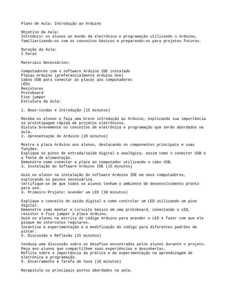 Plano de Aula Arduino by Gui | PDF | Arduino | USB Plano de Aula Arduino by Gui | PDF | Arduino | USB