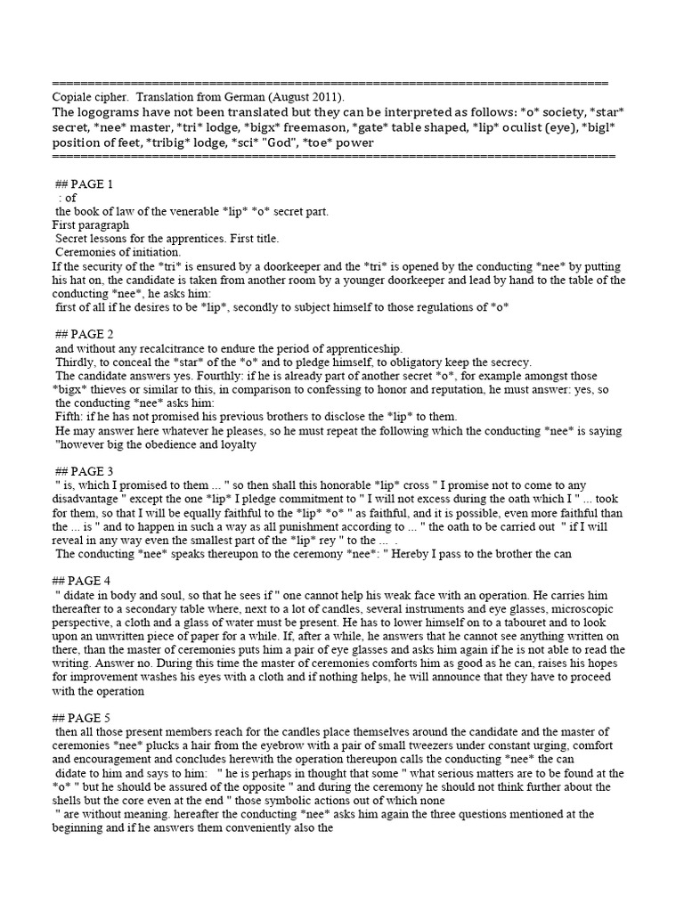 Copiale Translation | PDF | Hand