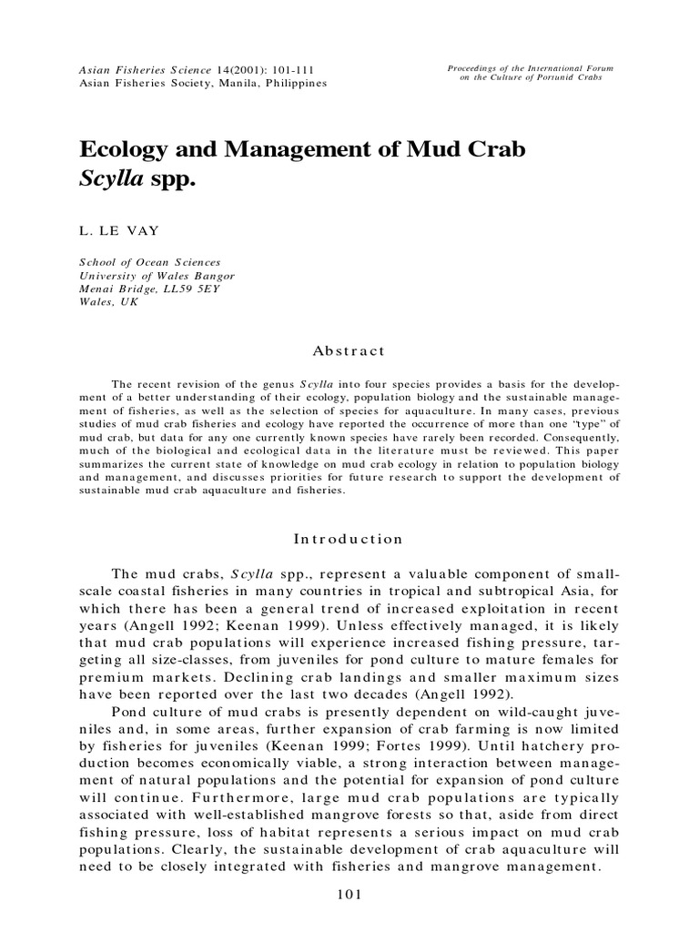 Ecology and Management of Mud Crab: Scylla SPP | PDF | Crab | Aquaculture