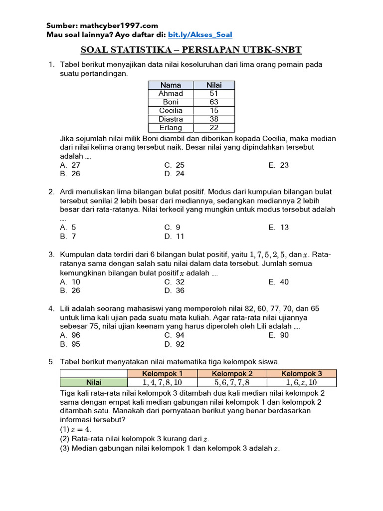 Soal Statistika - UTBK-SNBT | PDF